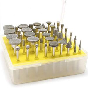 Drilax 50 Pieces Diamond Drill Bit Burr Set Grit 120 Sea Glass for Crafts Rocks Marble Porcelain Hand Drill Jewelry Making Lapidary Engraving Compatible with Dremel Tool Accessories 1/8 Inch