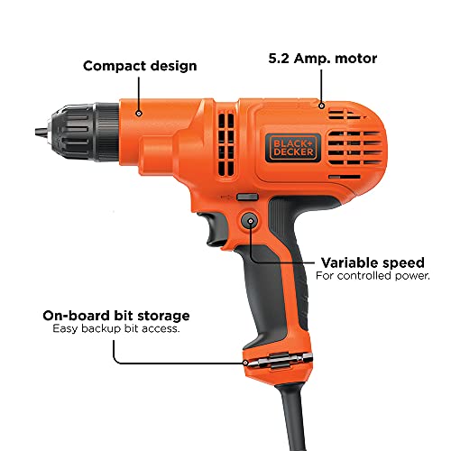 BLACK+DECKER Corded Variable Speeds Drill, 5.5-Amp, 3/8-Inch (DR260C)