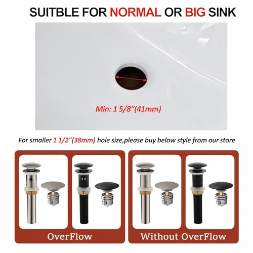 Yodel Faucet Bathroom Sink Drain Stopper Pop up Drain Without Overflow for Vessel Sink Lavatory Vanity,Brushed Nickel