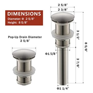 Yodel Faucet Bathroom Sink Drain Stopper Pop up Drain Without Overflow for Vessel Sink Lavatory Vanity,Brushed Nickel