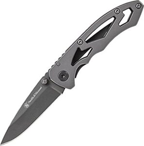 smith & wesson ck400 5.4in high carbon s.s. folding knife with a 2.2in drop point blade and stainless steel handle for outdoor, tactical, survival and edc