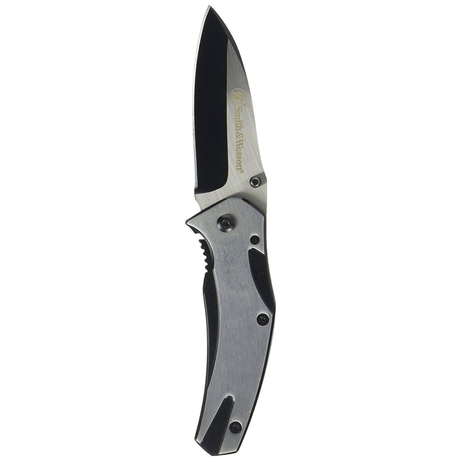 Smith & Wesson CK401 5.9in High Carbon S.S. Folding Knife with a 2.5in Drop Point Blade and Stainless Handle for Outdoor, Tactical, Survival and EDC