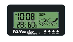 tecscan funcaster barometer ambient weather clock for golf cart, boat, home, office easy to see time, temp, humidity, & forecast