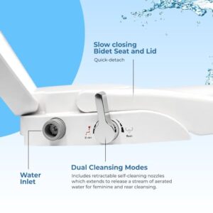 GenieBidet [ELONGATED] Bidet Attachment for Toilet Seat | Fits Your Current Toilet Seat - No Wiring & Easy Install | Self Cleaning Dual Nozzles, Rear & Feminine Cleaning | Travel Bidet Gift Included