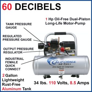 California Air Tools 2010A Ultra Quiet and Oil-Free 1.0 HP 2.0-Gallon Aluminum Tank Air Compressor,Silver