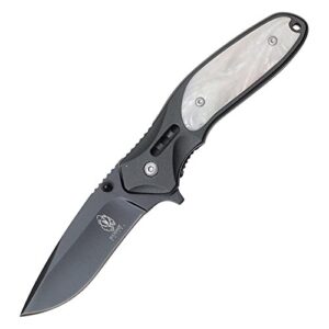 buckshot 7.75" spring assisted open folding classic pocket knife (white)