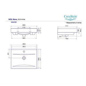 CeraStyle 064200-U-One Hole Mona Rectangular Ceramic Wall Mounted/Self Rimming Bathroom Sink, White