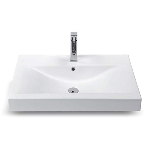 CeraStyle 064200-U-One Hole Mona Rectangular Ceramic Wall Mounted/Self Rimming Bathroom Sink, White