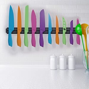 Knife Set with Magnetic Bar, Colorful 10-Piece Stainless Steel Kitchen Tools, Magnet Bar for Storage and Organization - Chef Knives by Classic Cuisine