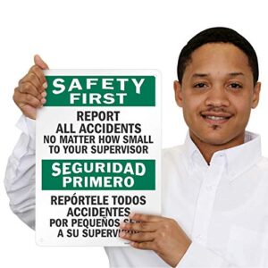 SmartSign - S-5981-PL-14 "Safety First - Report All Accidents To Supervisor" Bilingual Sign | 10" x 14" Plastic