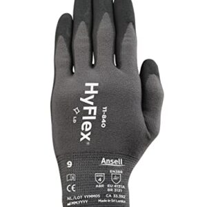 HYFLEX 11-840 Ergonomic Abrasion-Resistant Nylon Spandex Nitrile Coated Industrial Gloves for Automotive, Fabrication - Med (8) Grey (1 Pair)