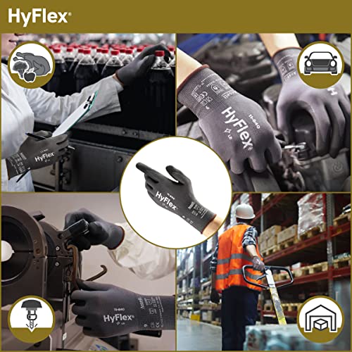 HYFLEX 11-840 Ergonomic Abrasion-Resistant Nylon Spandex Nitrile Coated Industrial Gloves for Automotive, Fabrication - Med (8) Grey (1 Pair)