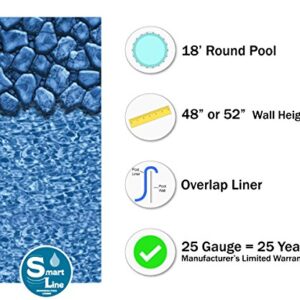 Smartline Boulder Swirl 18-Foot Round Liner | Overlap Style | 48-to-52-Inch Wall Height | 25 Gauge Virgin Vinyl | Designed for Steel Sided Above-Ground Swimming Pools | Universal Gasket Kit Included