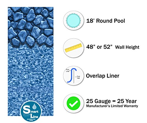 Smartline Boulder Swirl 18-Foot Round Liner | Overlap Style | 48-to-52-Inch Wall Height | 25 Gauge Virgin Vinyl | Designed for Steel Sided Above-Ground Swimming Pools | Universal Gasket Kit Included