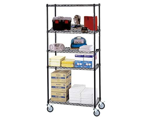 Omega 18" Deep x 36" Wide x 60" High 5 Tier Black Wire Shelf Truck with 1200 lb Capacity