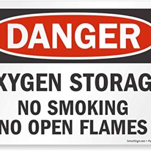 SmartSign - S-5904-PL-10 Danger - Oxygen Storage, No Smoking, Open Flames Sign By | 7" x 10" Plastic