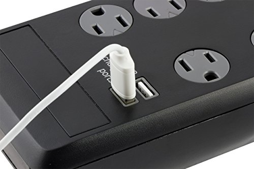 GE Surge Protector with 10 Outlets and 2 USB Ports, Twist-to-Lock, Black, 13476