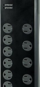 GE Surge Protector with 10 Outlets and 2 USB Ports, Twist-to-Lock, Black, 13476