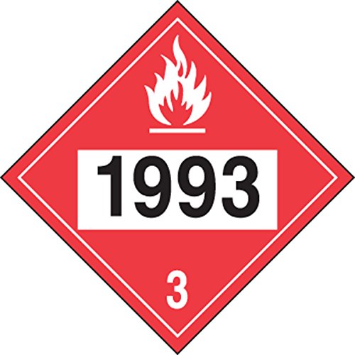 Accuform DOT 4-Digit Hazard Class 3 Adhesive Vinyl Placard, 1993" (Flammable Liquid/Combustible Liquid), 10.74" x 10.75", Black/White on Red, MPL736VS1