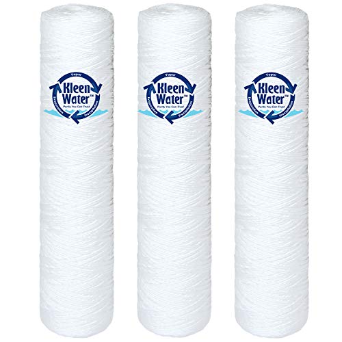 KleenWater String Wound Water Filter Cartridges, 4.5 X 20 Inch, 5 Micron, Made in USA, Compatible with Watts SF5-20-425, Pentek WP5BB20P, WP5BB20P, Pack of 3 Replacement FIlters with WS03X10039 O-Ring