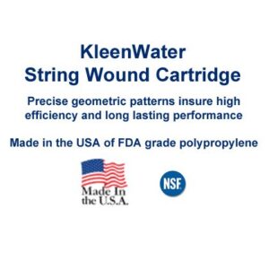 KleenWater String Wound Water Filter Cartridges, 4.5 X 20 Inch, 5 Micron, Made in USA, Compatible with Watts SF5-20-425, Pentek WP5BB20P, WP5BB20P, Pack of 3 Replacement FIlters with WS03X10039 O-Ring