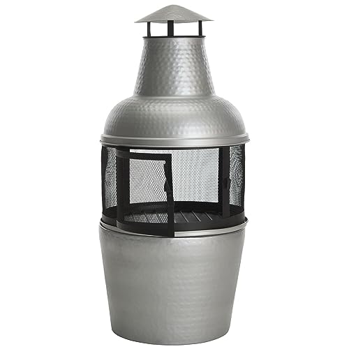 Safavieh Outdoor Collection Cartagena, Silver and Black Chiminea,