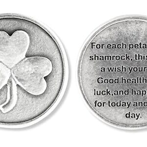 Pack of 3 - Shamrock 3 Three Leaf Clover Good Luck Pocket Token Charm Coin with Prayer for Health and Happiness, Catholic Coin St. Patrick's Day