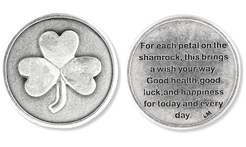 Pack of 3 - Shamrock 3 Three Leaf Clover Good Luck Pocket Token Charm Coin with Prayer for Health and Happiness, Catholic Coin St. Patrick's Day