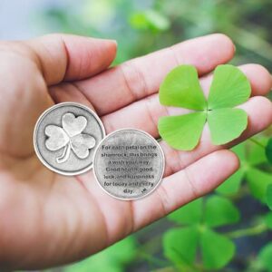 Pack of 3 - Shamrock 3 Three Leaf Clover Good Luck Pocket Token Charm Coin with Prayer for Health and Happiness, Catholic Coin St. Patrick's Day