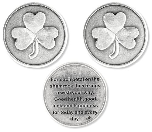 Pack of 3 - Shamrock 3 Three Leaf Clover Good Luck Pocket Token Charm Coin with Prayer for Health and Happiness, Catholic Coin St. Patrick's Day