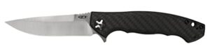 zero tolerance 0452cf; pocket knife with 4.1” dual-finished s35vn steel blade, carbon fiber front and titanium back handle scales, kvt ball-bearing opening, frame lock, deep-carry pocketclip; 4.6 oz.,large