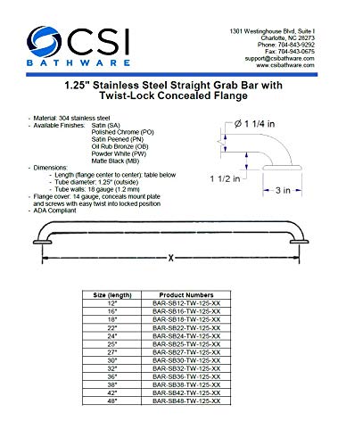 CSI Bathware Straight Grab Bar Bath, 36",1.25" Diameter Oil Rubbed Bronze