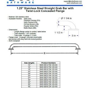 CSI Bathware BAR-SB24-TW-125-OB Straight Grab Bar, 24-inch, Oil Rubbed Bronze