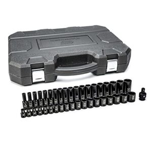 gearwrench 39 piece 1/2inch drive 6 point impact socket set, standard & deep, metric - 84948n