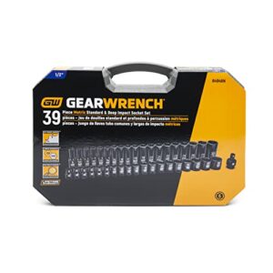 GEARWRENCH 39 Piece 1/2inch Drive 6 Point Impact Socket Set, Standard & Deep, Metric - 84948N