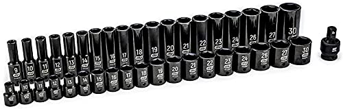 GEARWRENCH 39 Piece 1/2inch Drive 6 Point Impact Socket Set, Standard & Deep, Metric - 84948N