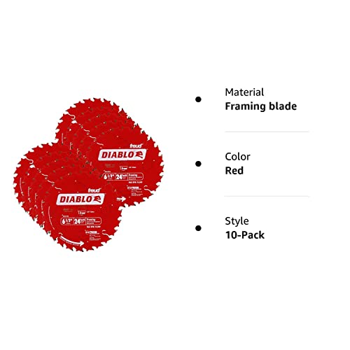 10 Pack Freud D0624A Diablo 6-1/2" x 24-Tooth Framing Circular Saw Blade with 5/8" Arbor (Bulk Single Blade)