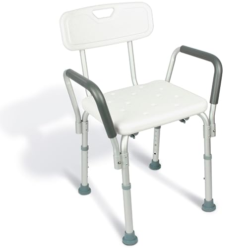 Vive Shower Chair with Arms & Back - Small, Narrow, Medical, Universal Bath Tub Transfer Bench - Safe Adjustable Handicap Stool for Inside Bathtub, Bathroom - Rotating Safety Sliding