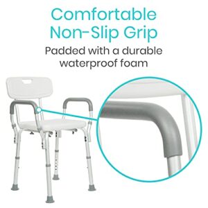 Vive Shower Chair with Arms & Back - Small, Narrow, Medical, Universal Bath Tub Transfer Bench - Safe Adjustable Handicap Stool for Inside Bathtub, Bathroom - Rotating Safety Sliding