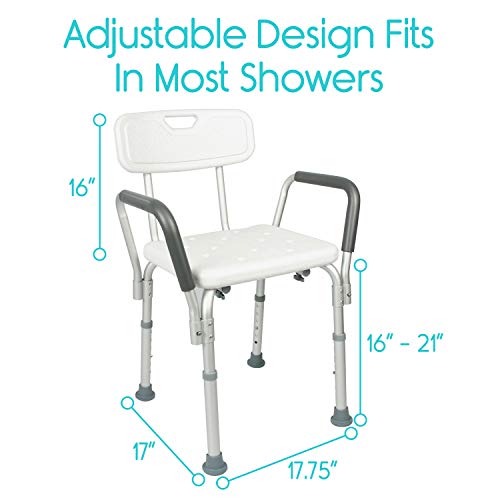 Vive Shower Chair with Arms & Back - Small, Narrow, Medical, Universal Bath Tub Transfer Bench - Safe Adjustable Handicap Stool for Inside Bathtub, Bathroom - Rotating Safety Sliding