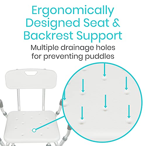 Vive Shower Chair with Arms & Back - Small, Narrow, Medical, Universal Bath Tub Transfer Bench - Safe Adjustable Handicap Stool for Inside Bathtub, Bathroom - Rotating Safety Sliding