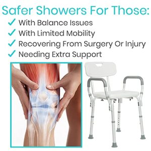 Vive Shower Chair with Arms & Back - Small, Narrow, Medical, Universal Bath Tub Transfer Bench - Safe Adjustable Handicap Stool for Inside Bathtub, Bathroom - Rotating Safety Sliding