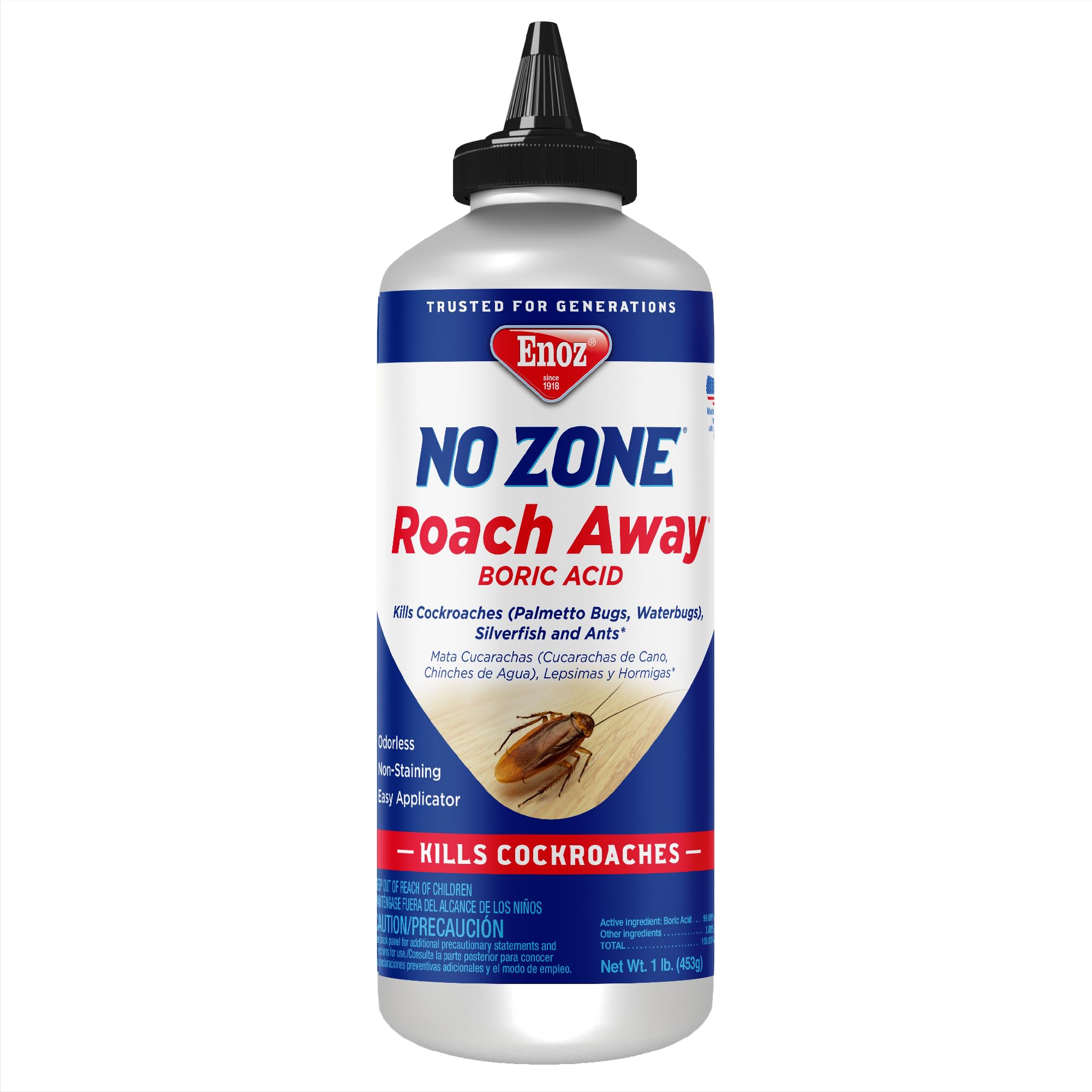 Enoz No Zone Roach Away Boric Acid Powder, Kills Cockroaches, Silverfish, and Ants (1475-20201)