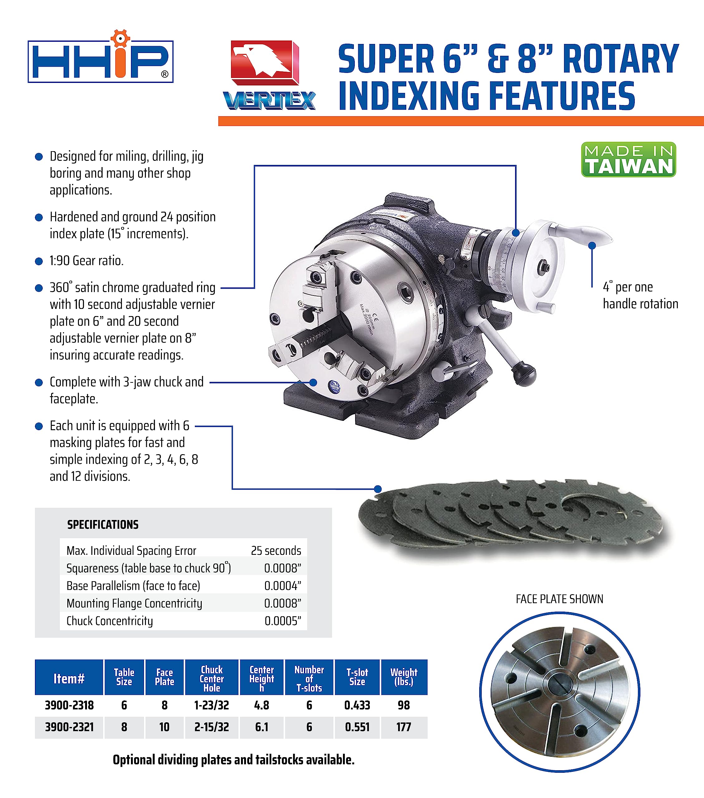 VERTEX 3900-2321 Super Rotary Indexing Fixture, 8"