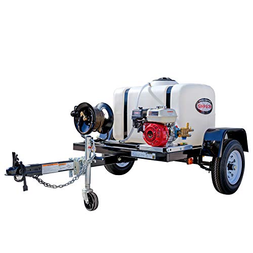 SIMPSON Cleaning 95000 Mobile Trailer 3200 PSI Cold Water Gas Pressure Washer System, 2.8 GPM, Honda Engine, Includes Spray Gun and Wand, 5 QC Nozzle Tips, Monster Series 3/8-in. x 50-ft. Hose