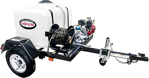 SIMPSON Cleaning 95000 Mobile Trailer 3200 PSI Cold Water Gas Pressure Washer System, 2.8 GPM, Honda Engine, Includes Spray Gun and Wand, 5 QC Nozzle Tips, Monster Series 3/8-in. x 50-ft. Hose