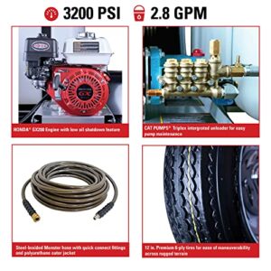 SIMPSON Cleaning 95000 Mobile Trailer 3200 PSI Cold Water Gas Pressure Washer System, 2.8 GPM, Honda Engine, Includes Spray Gun and Wand, 5 QC Nozzle Tips, Monster Series 3/8-in. x 50-ft. Hose