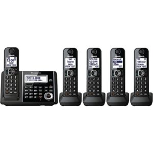 panasonic cordless phone system with answering machine, one-touch call block, enhanced noise reduction, talking caller id and baby monitor - 5 handsets - kx-tgf345b (black)