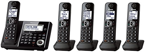 Panasonic Cordless Phone System with Answering Machine, One-Touch Call Block, Enhanced Noise Reduction, Talking Caller ID and Baby Monitor - 5 Handsets - KX-TGF345B (Black)