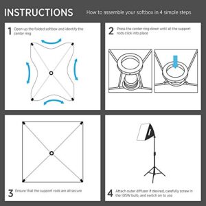 Fovitec 2-Light High-Power Fluorescent Studio Lighting Kit, 20"x20" Quick Setup Softboxes, 105W Bulbs & Light Stands for Portraits, Product Photos, Vlogging, Video Conferencing, & Live Streaming